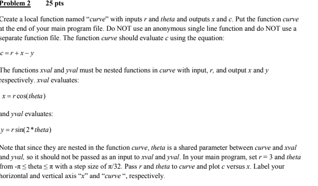 Problem 2 25 pts Create a local function named | Chegg.com