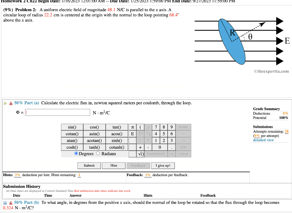 Solved (9\%) Problem 2: A uniform electric field of | Chegg.com
