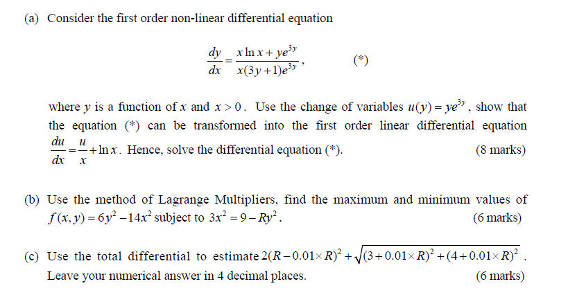 Solved (a) Consider the first order non-linear differential | Chegg.com