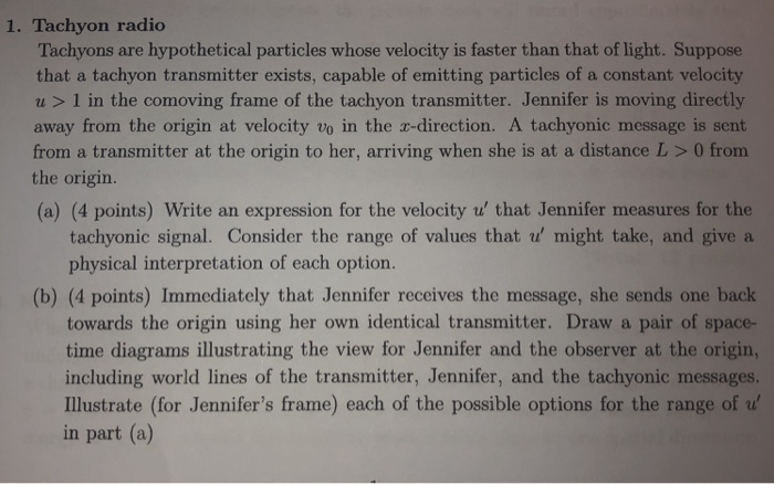 1. Tachyon radio Tachyons are hypothetical particles | Chegg.com