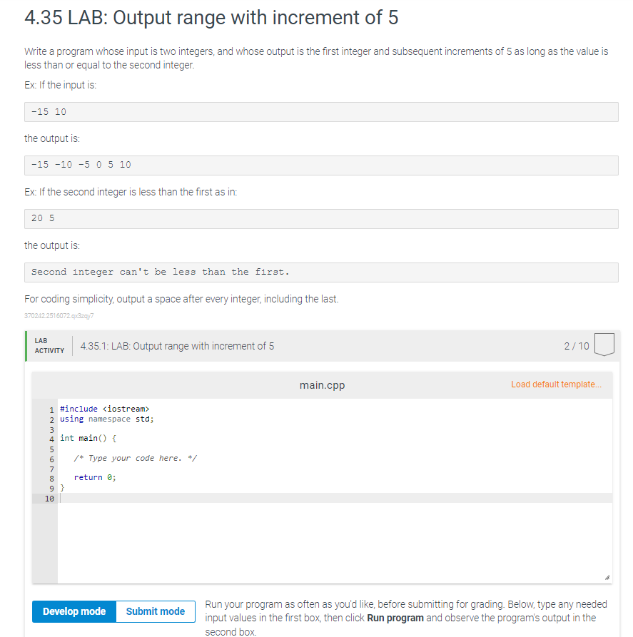 Solved 4.35 LAB: Output range with increment of 5 Write a | Chegg.com