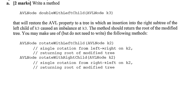 Solved a. [2 marks] Write a method AVLNode | Chegg.com
