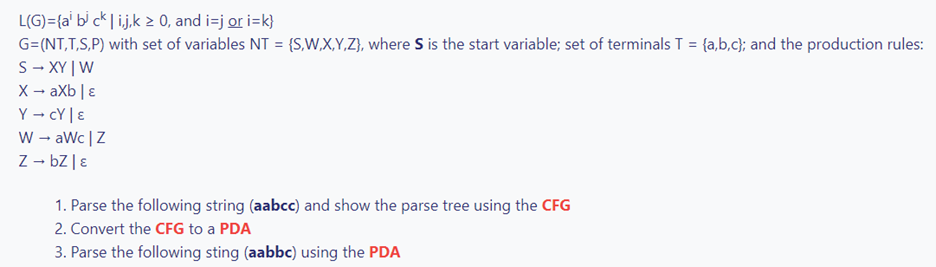 Solved L(G)={aibjck|i,j,k≥0, ﻿and i=j or i=k}G=(NT,T,S,P) | Chegg.com