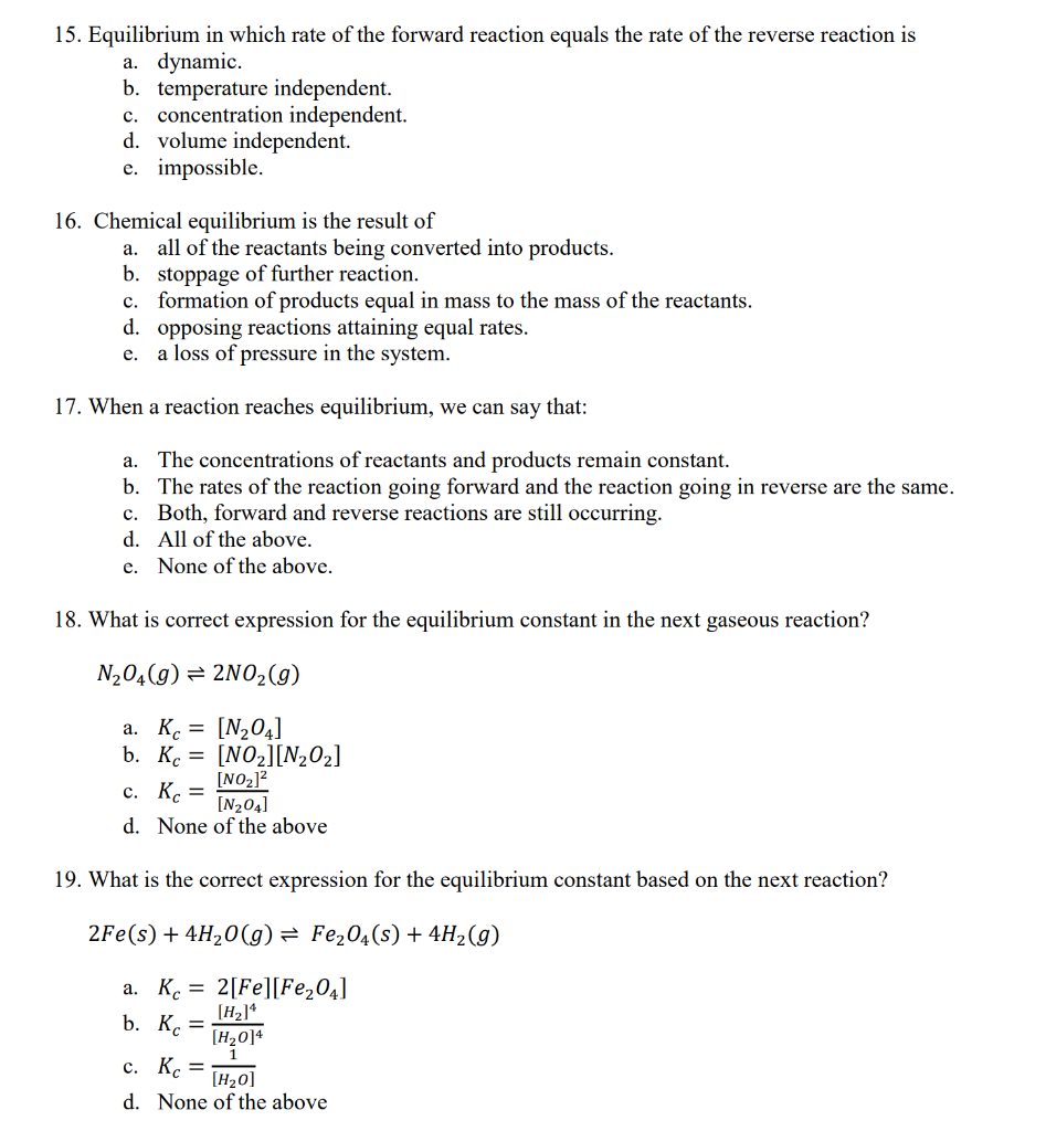 Solved 15 Equilibrium In Which Rate Of The Forward Reaction