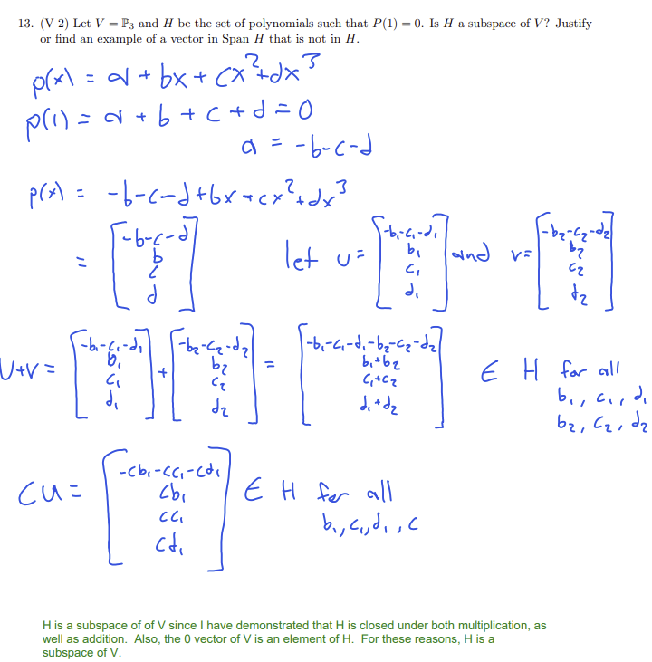 Solved 13. (V 2) Let V=P3 and H be the set of polynomials | Chegg.com