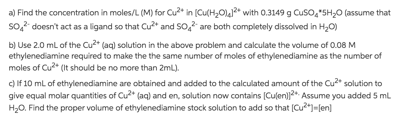 Solved a) Find the concentration in moles/L (M) for Cu2+ in | Chegg.com