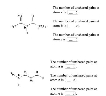Solved The number of unshared pairs at atom a is ao The | Chegg.com