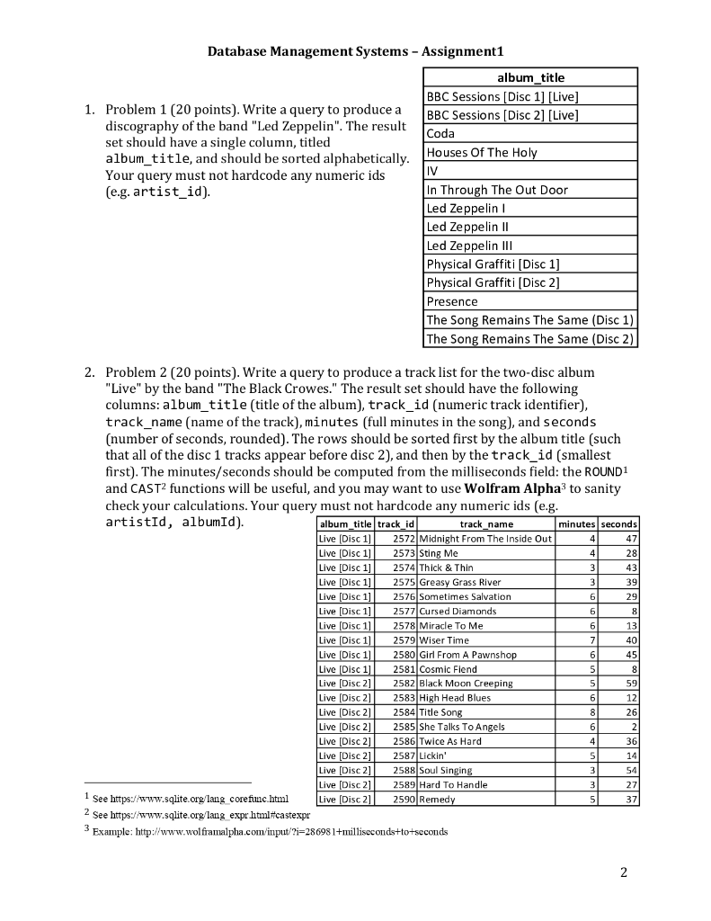 Database Management Systems - Assignment1 album_title | Chegg.com