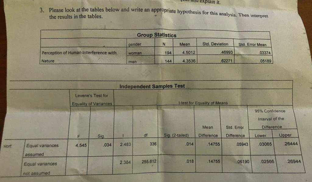 Solved 3. Please look at the tables below and write an | Chegg.com