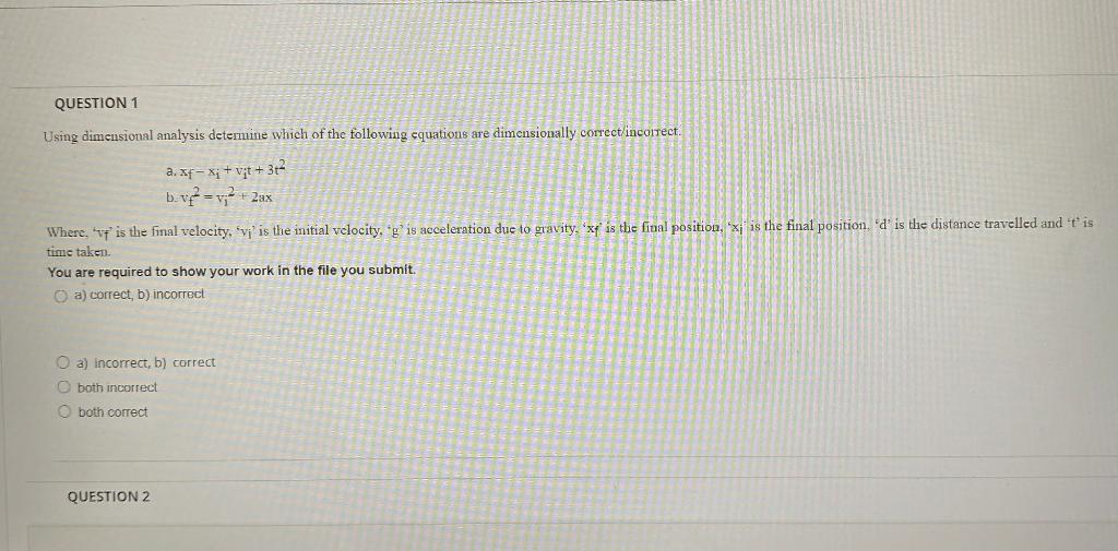 Solved Using dimensional analysis determine which of the | Chegg.com