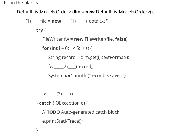 Solved Fill in the blanks. DefaultListModel dlm = new | Chegg.com