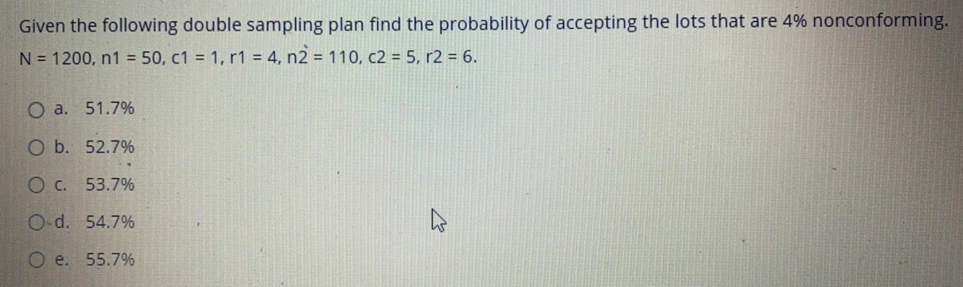 Solved Given the following double sampling plan find the | Chegg.com
