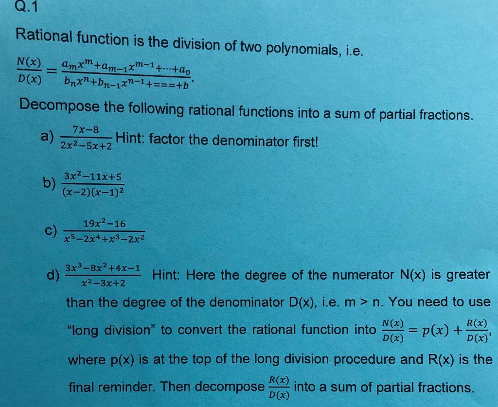 Solved Rational function is the division of two polynomials, | Chegg.com