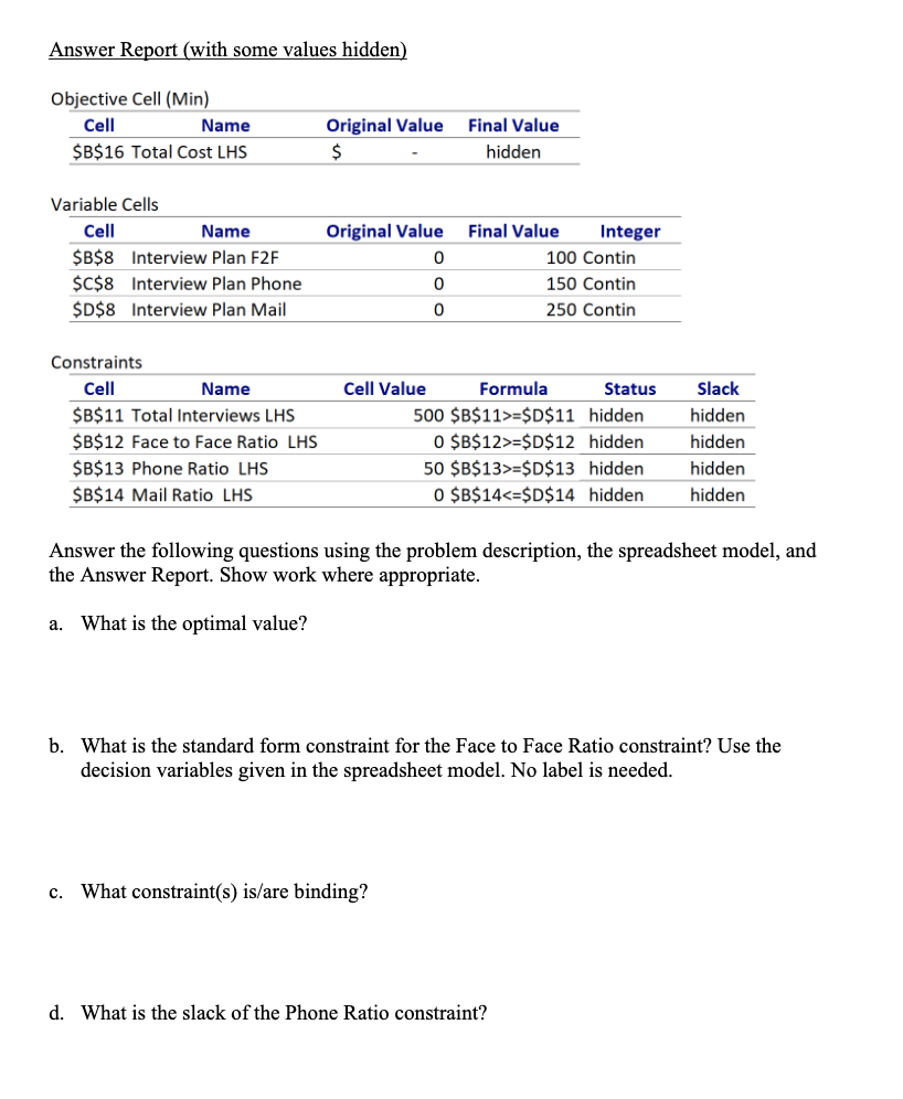 Solved Spreadsheet Model and Answer ReportNow that Purdue | Chegg.com