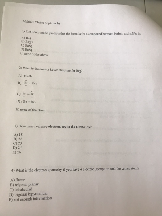 Solved Multiple Choice (3 pts each) 1 The Lewis model | Chegg.com