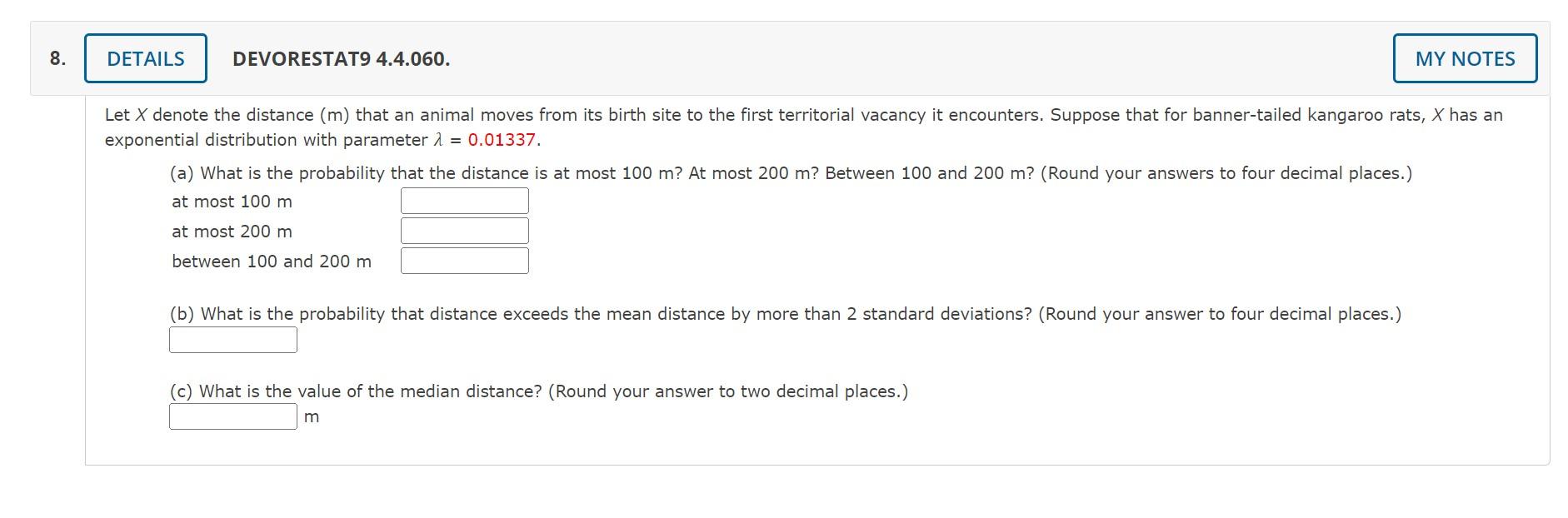 Solved Let X denote the distance (m) that an animal moves | Chegg.com