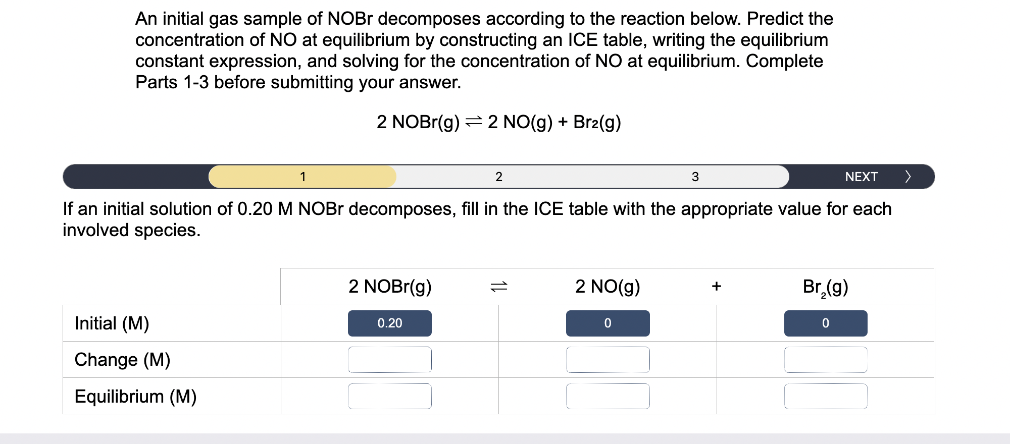 [Solved]: An initial gas sample of NOBr decomposes accordi