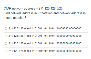 Solved CIDR network address - 211.125.128.0/20. Find network | Chegg.com