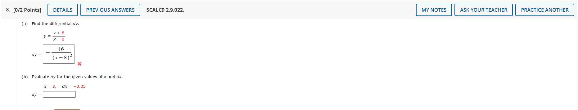 Solved 8. [0/2 points) DETAILS PREVIOUS ANSWERS SCALC9 | Chegg.com