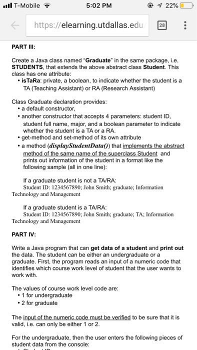 Solved .lT-Mobile 5:01 PM ? https://elearning.utdallas.edu | Chegg.com