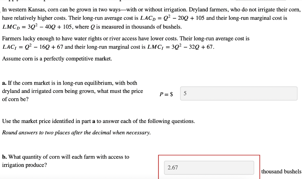 Solved In western Kansas, corn can be grown in two ways-with | Chegg.com