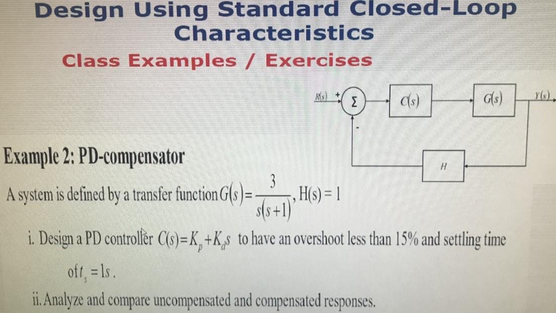 Solved Design Using Standard Closed-Loop Characteristics | Chegg.com