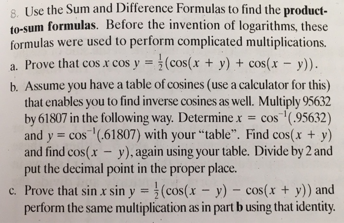 Solved 8. Use the Sum and Difference Formulas to find the | Chegg.com