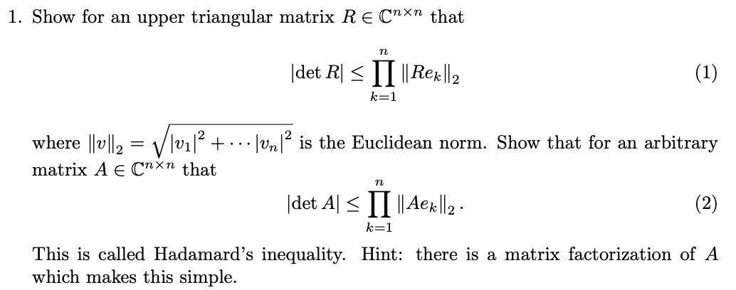 Solved 1. Show for an upper triangular matrix ReChXn that n | Chegg.com