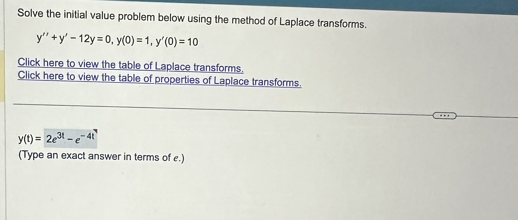 Solved Solve the initial value problem below using the | Chegg.com