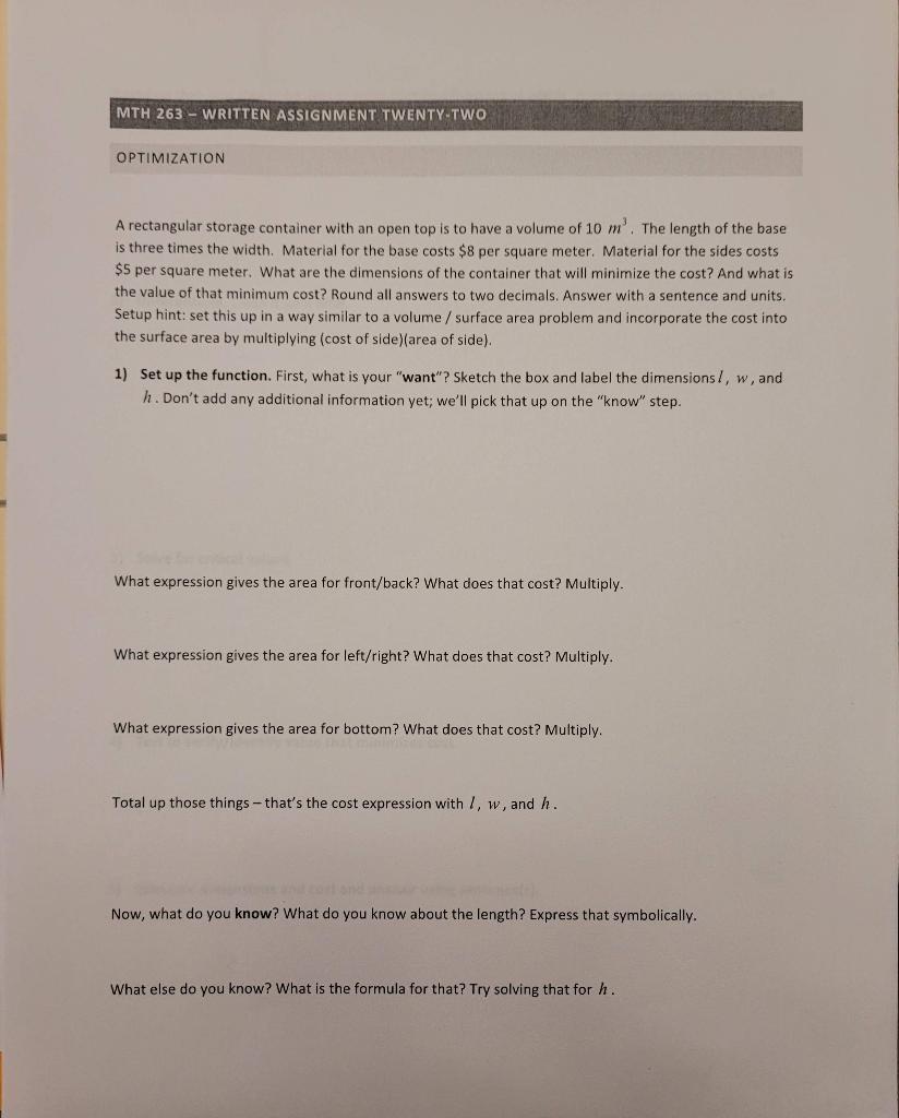 Solved MTH 263 - WRITTEN ASSIGNMENT TWENTY-TWO OPTIMIZATION | Chegg.com