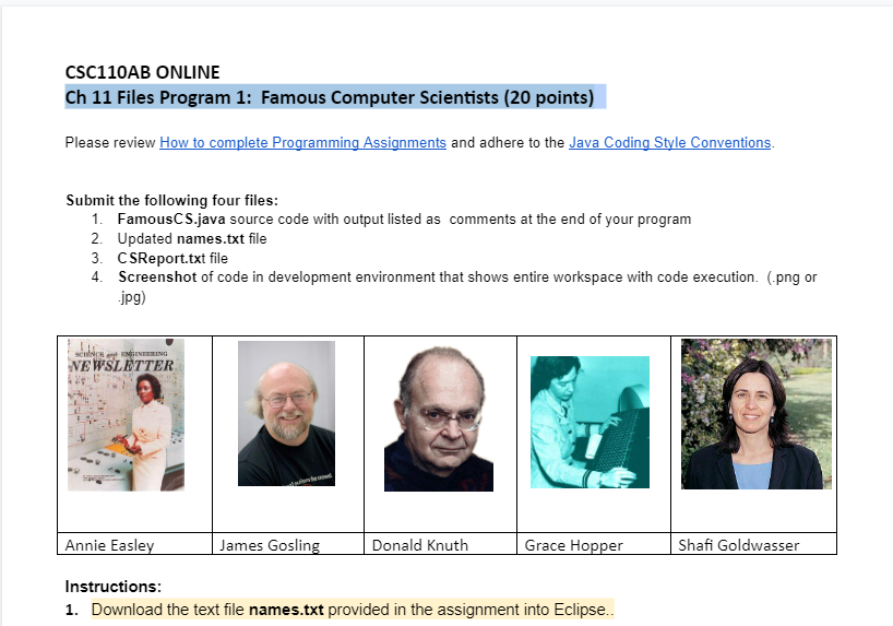 Solved Submit the following four files: 1. FamousCS.java | Chegg.com