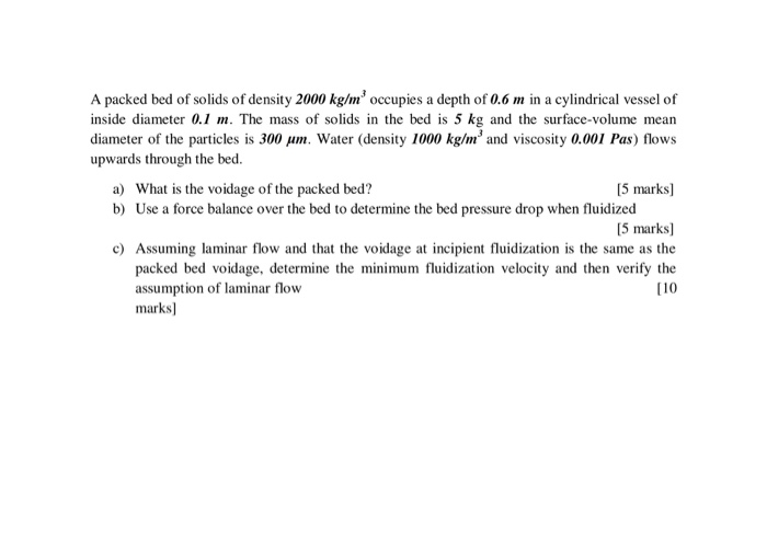 Solved A packed bed of solids of density 2000 kg/m occupies | Chegg.com