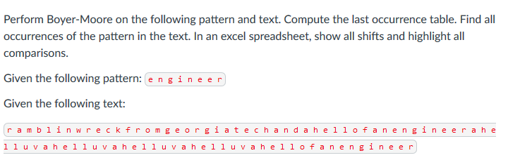 Perform Boyer-Moore on the following pattern and | Chegg.com
