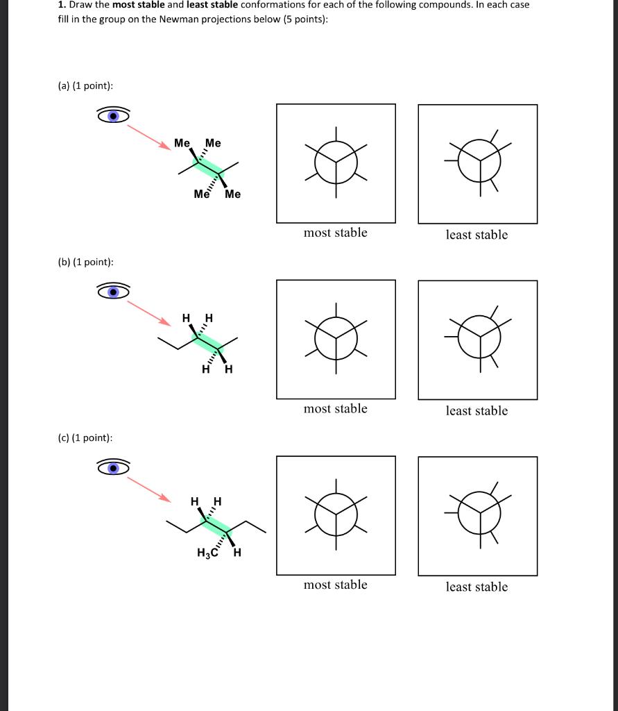 Solved 1. Draw the most stable and least stable | Chegg.com