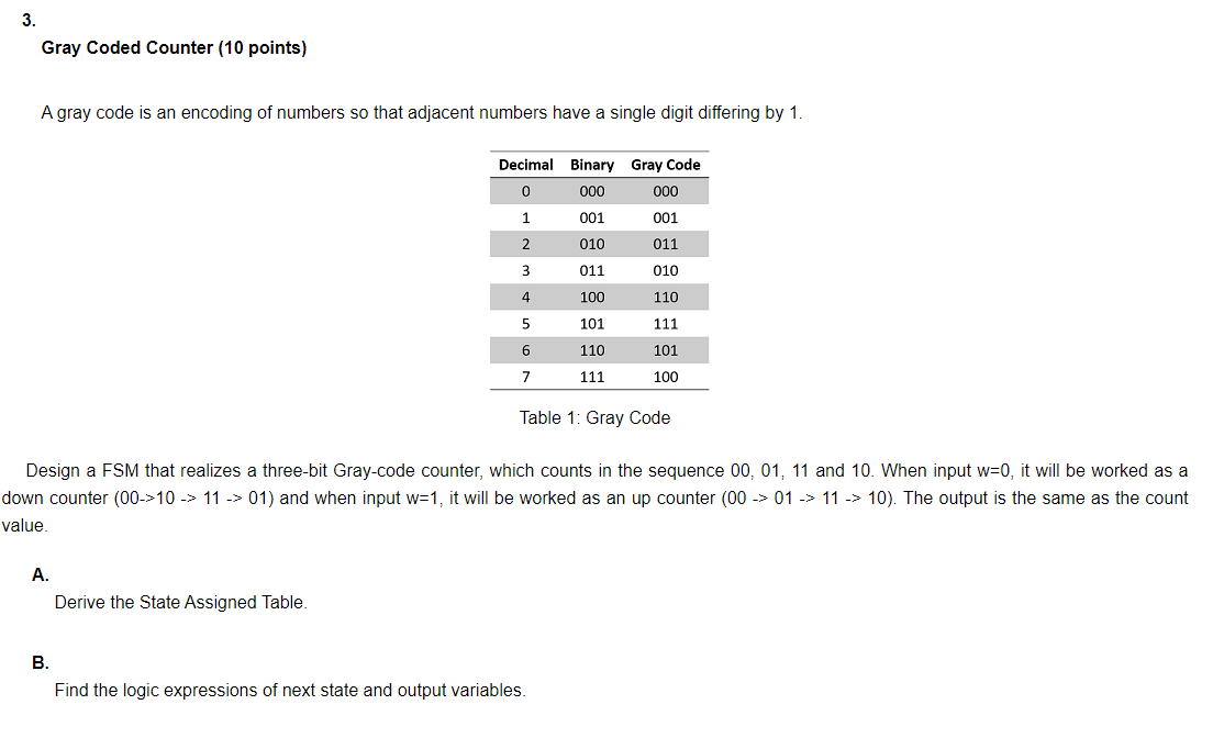 Solved 3. Gray Coded Counter (10 points) A gray code is an | Chegg.com