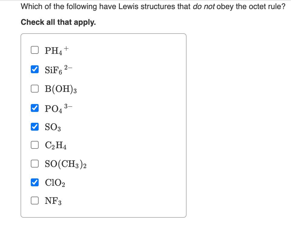 Solved Which of the following have Lewis structures that do | Chegg.com