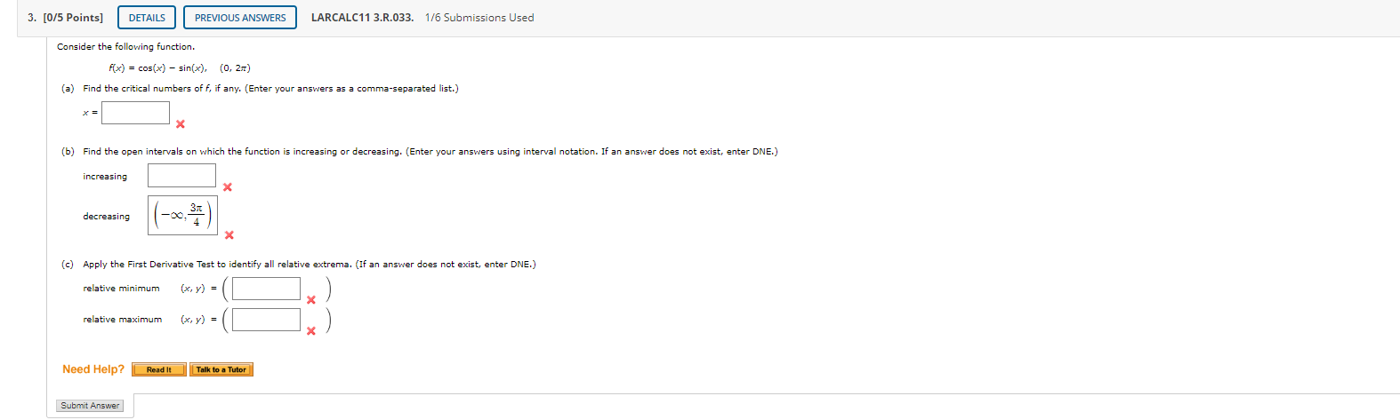 Solved 3. [0/5 Points] DETAILS PREVIOUS ANSWERS LARCALC11 | Chegg.com