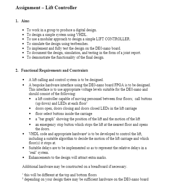 Solved Assignment - ﻿Lift ControllerAimsTo work in a group | Chegg.com