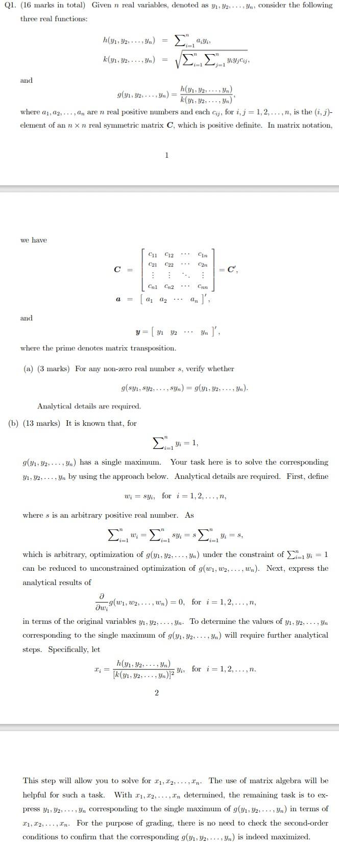 Solved Q1. (16 marks in total) Given n real variables, | Chegg.com