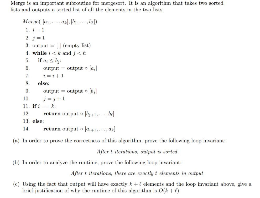 Solved Merge is an important subroutine for mergesort. It is | Chegg.com