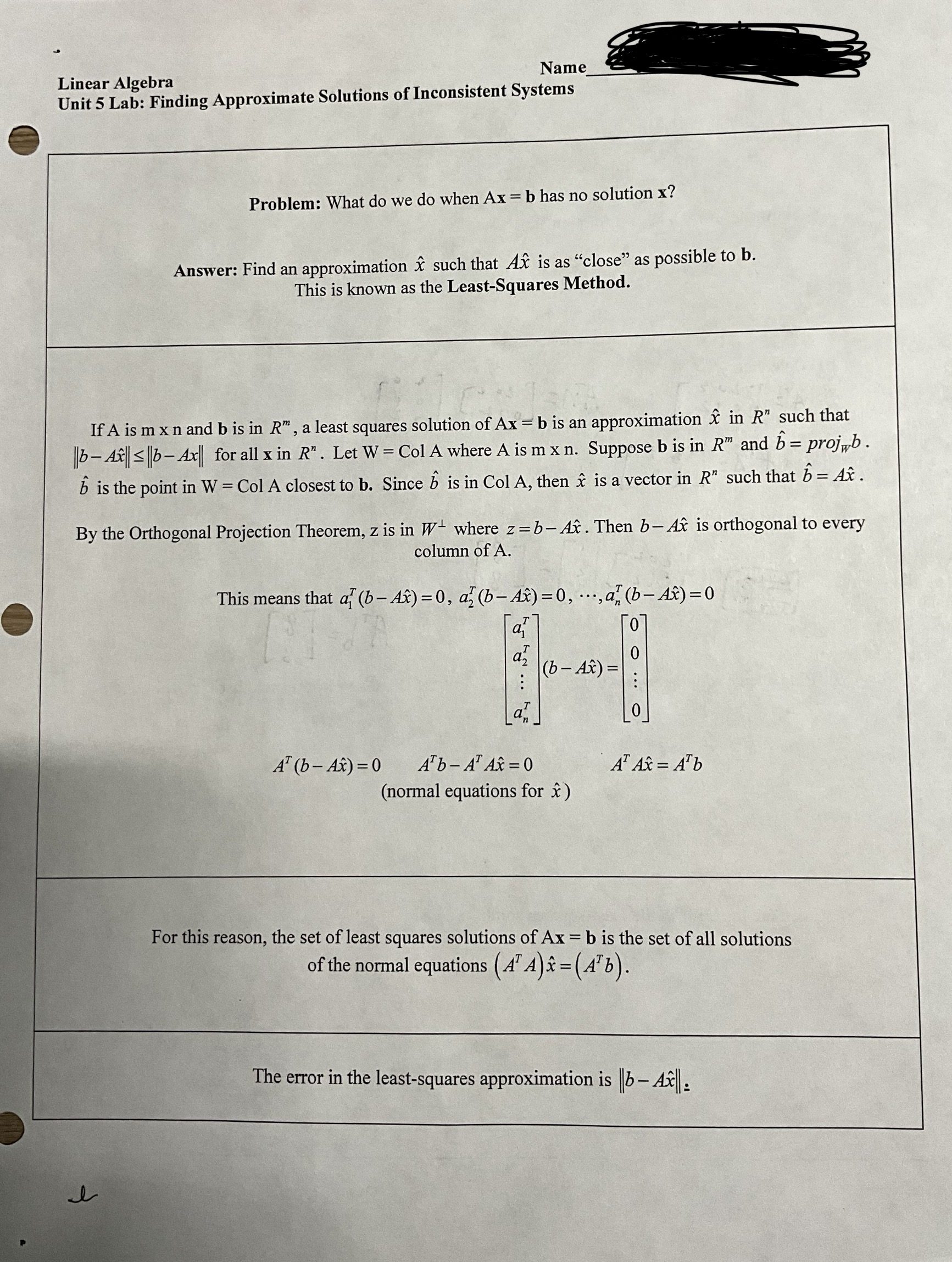 Solved Linear Algebra Unit 5 Lab: Finding Approximate | Chegg.com