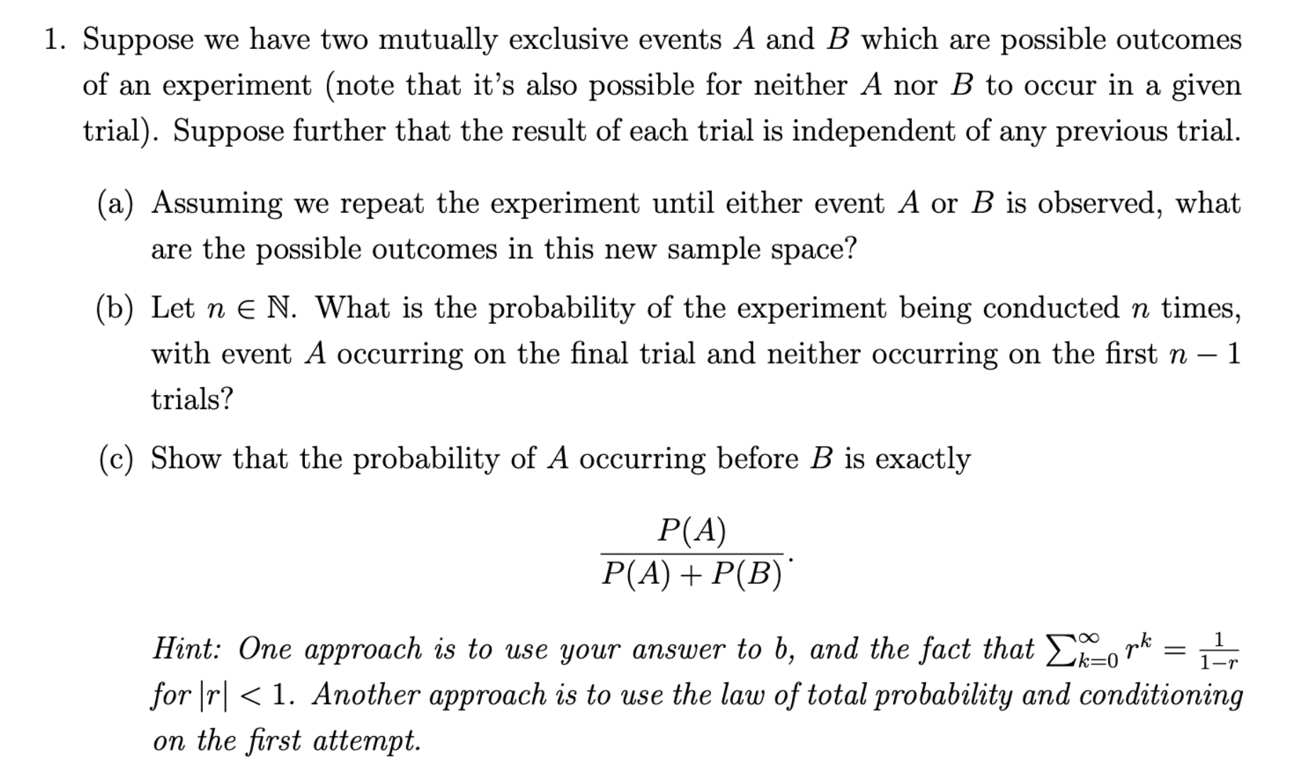 Solved Suppose we have two mutually exclusive events A and B | Chegg.com