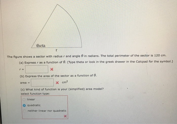 Solved theta The figure shows a sector with radius r and | Chegg.com