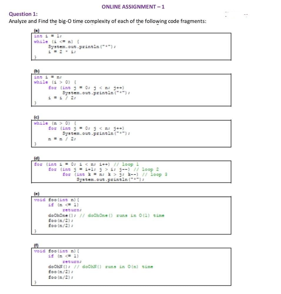 Solved Question 1: ONLINE ASSIGNMENT - 1 Analyze and Find | Chegg.com