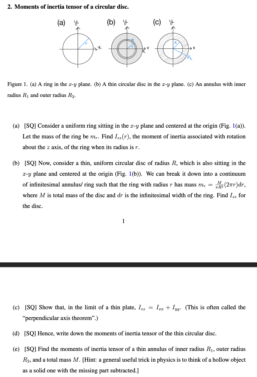 Solved 2. Moments of inertia tensor of a circular disc. | Chegg.com