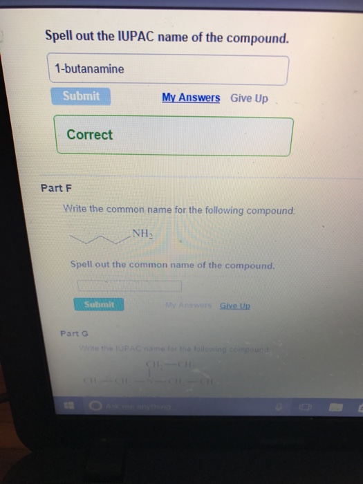 Solved propanamine Submit My Answers Give Up Correct Part B | Chegg.com