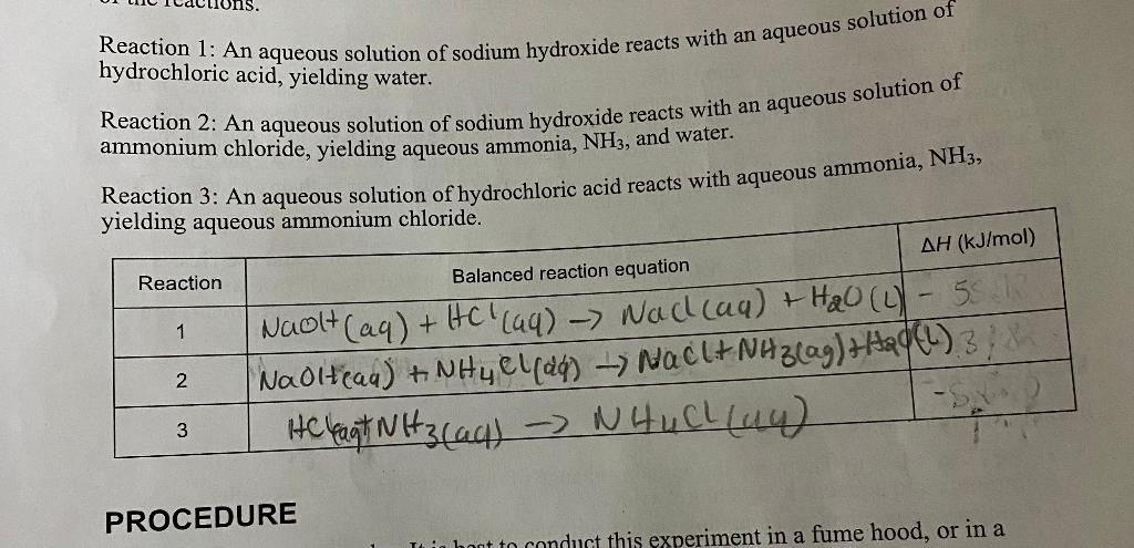 Reaction 1: An aqueous solution of sodium hydroxide | Chegg.com