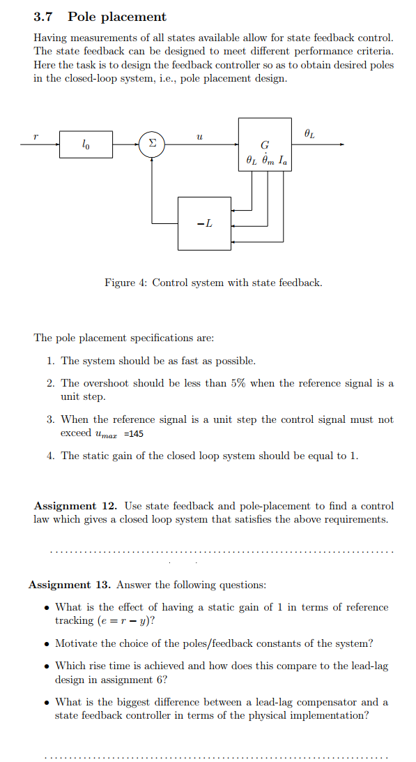 Solved 3.7 Pole placement Having measurements of all states | Chegg.com