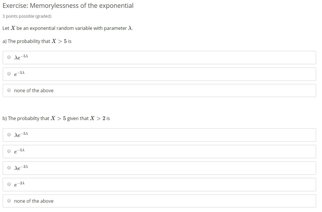 Solved Exercise: Memorylessness of the exponential 3 points | Chegg.com