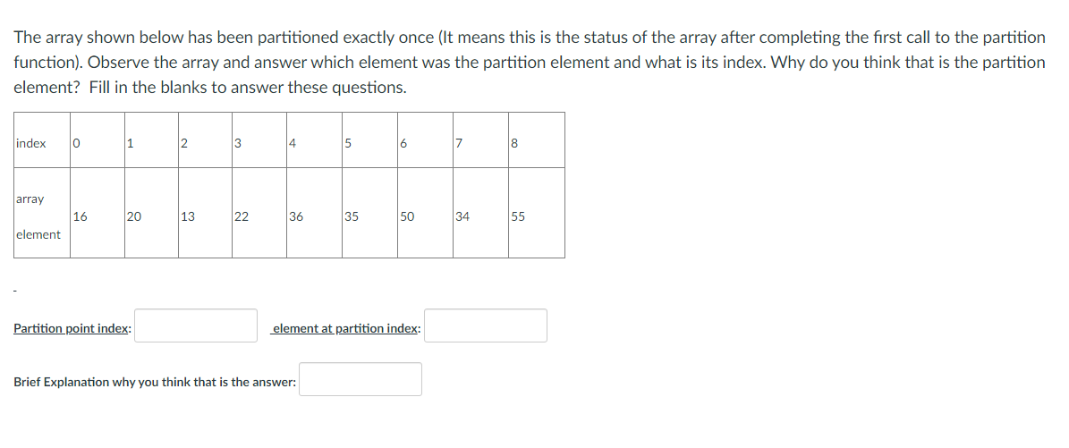 Solved The array shown below has been partitioned exactly | Chegg.com